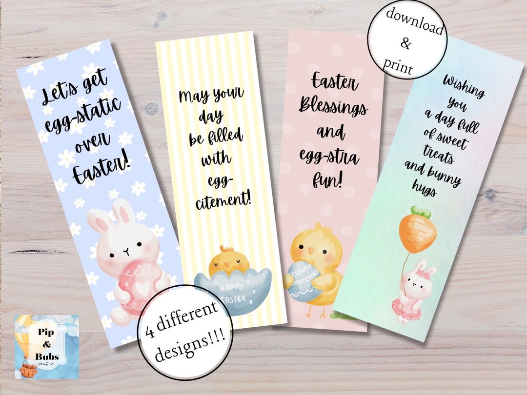 Easter Bookmarks Cute Bunny Printable Set of 4 Designs Kids Easter ...