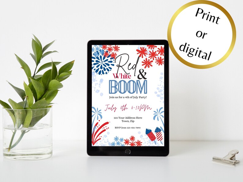 Red White and Boom Editable Invitation Fourth of July Party Canva ...