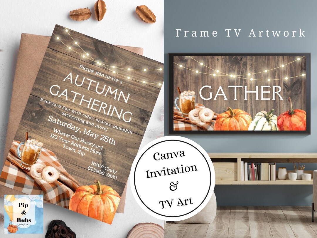 Autumn Gathering Editable Invite TV Art Combo Fall Party Canva ...