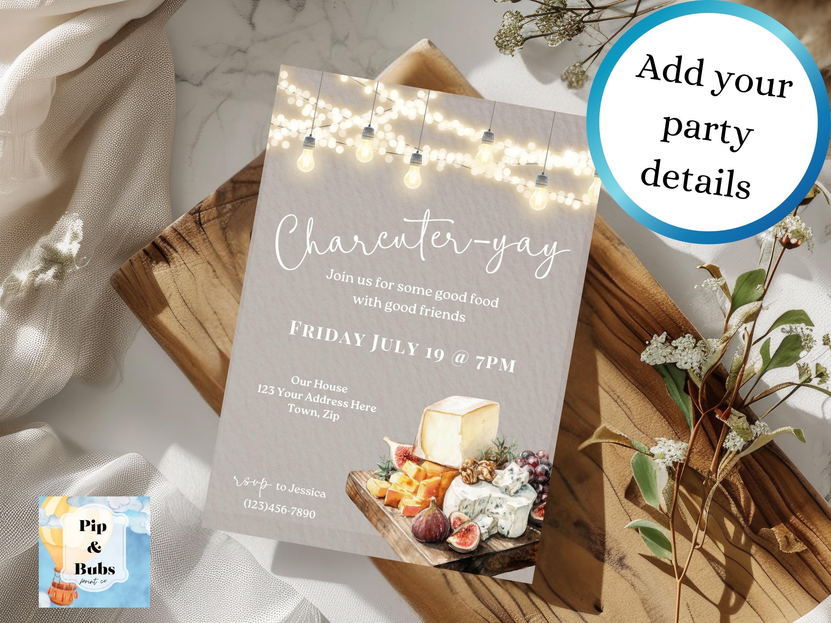 Charcuterie Party Editable Invitation Charcuter-yay Invite Snacks Canva ...