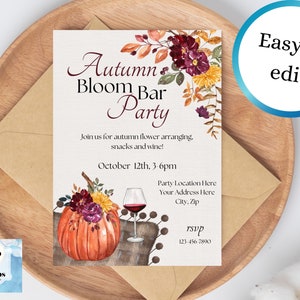 Bloom Bar Editable Invitation Autumn Fall Themed Flower Arrangement ...