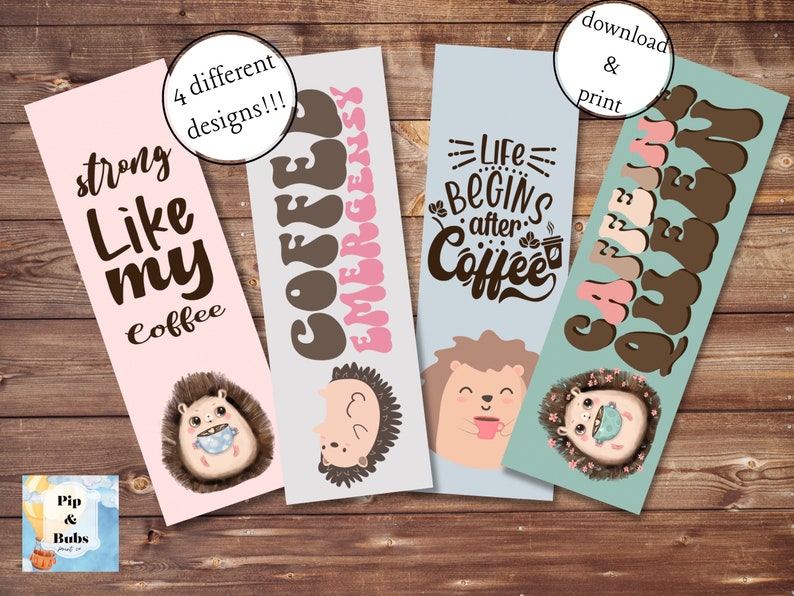 Hedgehog and Coffee Printable Bookmarks Caffeine Queen Coffee Emergency ...