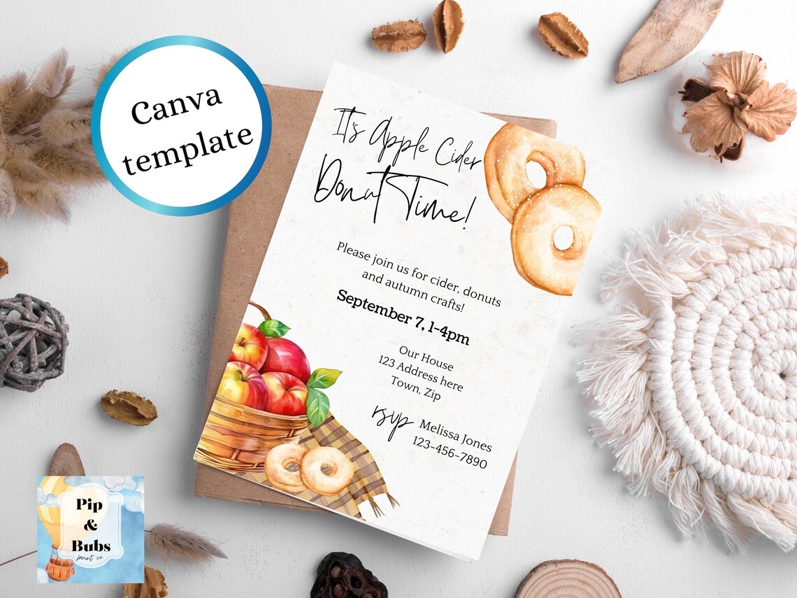 Donut Party Editable Invitation Apple Cider Donut Invite Kids Party ...