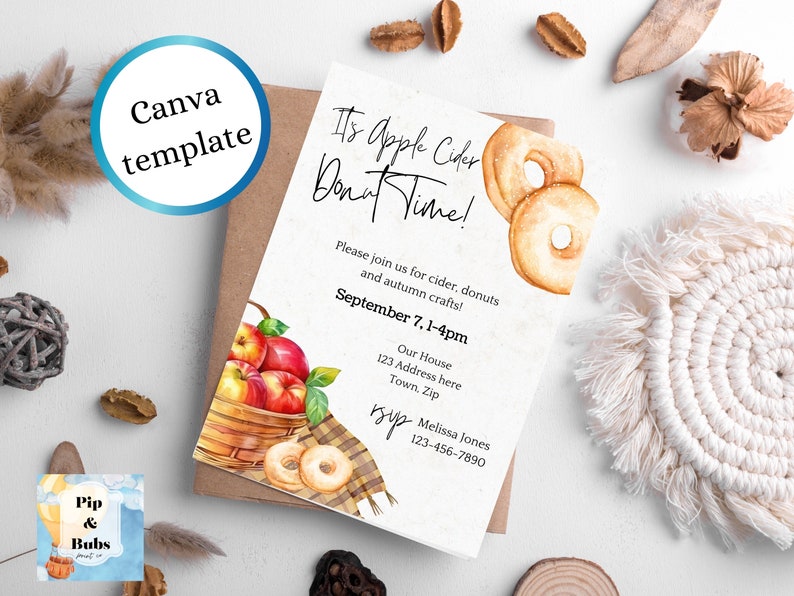 Donut Party Editable Invitation Apple Cider Donut Invite Kids Party ...