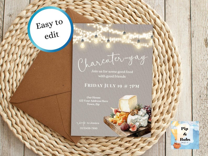 Charcuterie Party Editable Invitation Charcuter-yay Invite Snacks Canva ...
