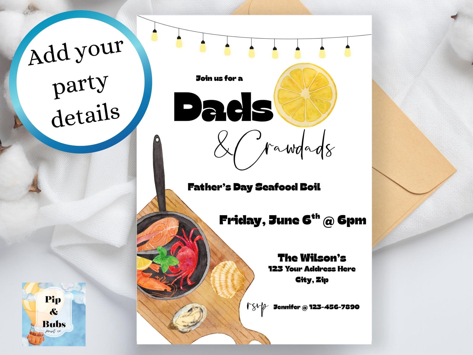 Father’s Day Seafood Boil Editable Invitation Dad’s Invite Crawdad ...