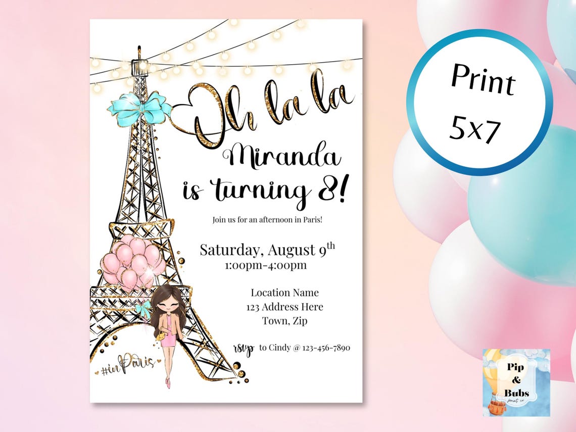 Paris Birthday Editable Invitation Pastel Girls Invite Oh La La ...
