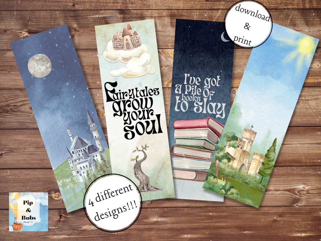 Fairytale Fantasy Printable Bookmarks Set of 4 Watercolor Castles ...