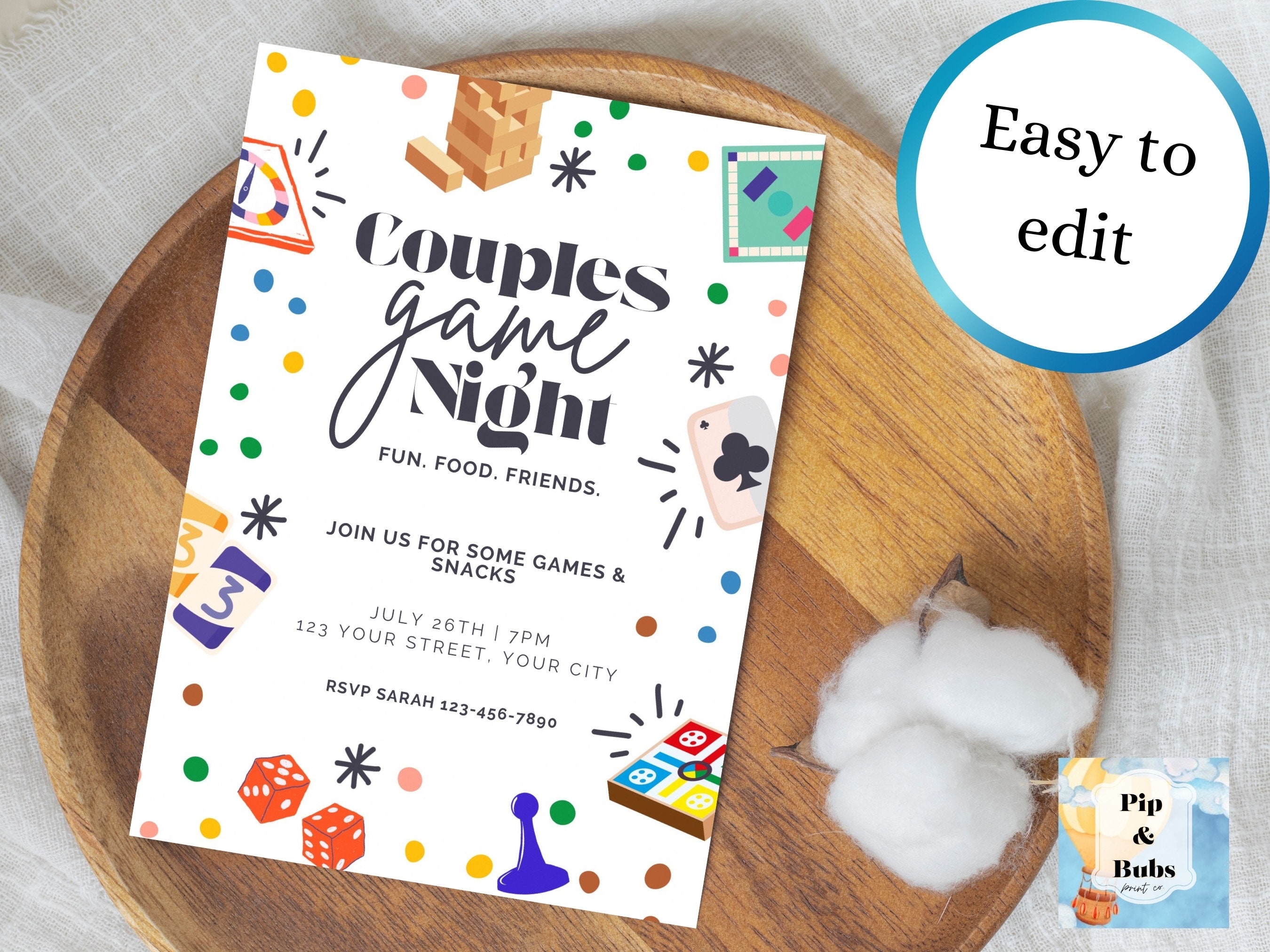 Couples Game Night Editable Invitation Customizable Invite Template ...