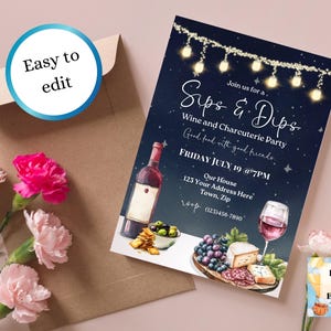 Charcuterie Party Invitation: Sips and Dips, Editable Canva Template ...