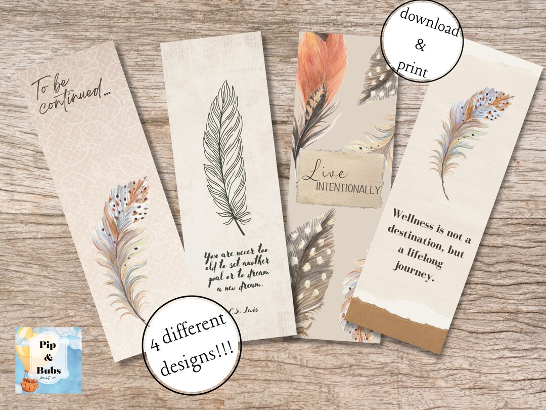 Boho Feather Printable Bookmarks Wellness Neutral Beige Asthetic Gift ...