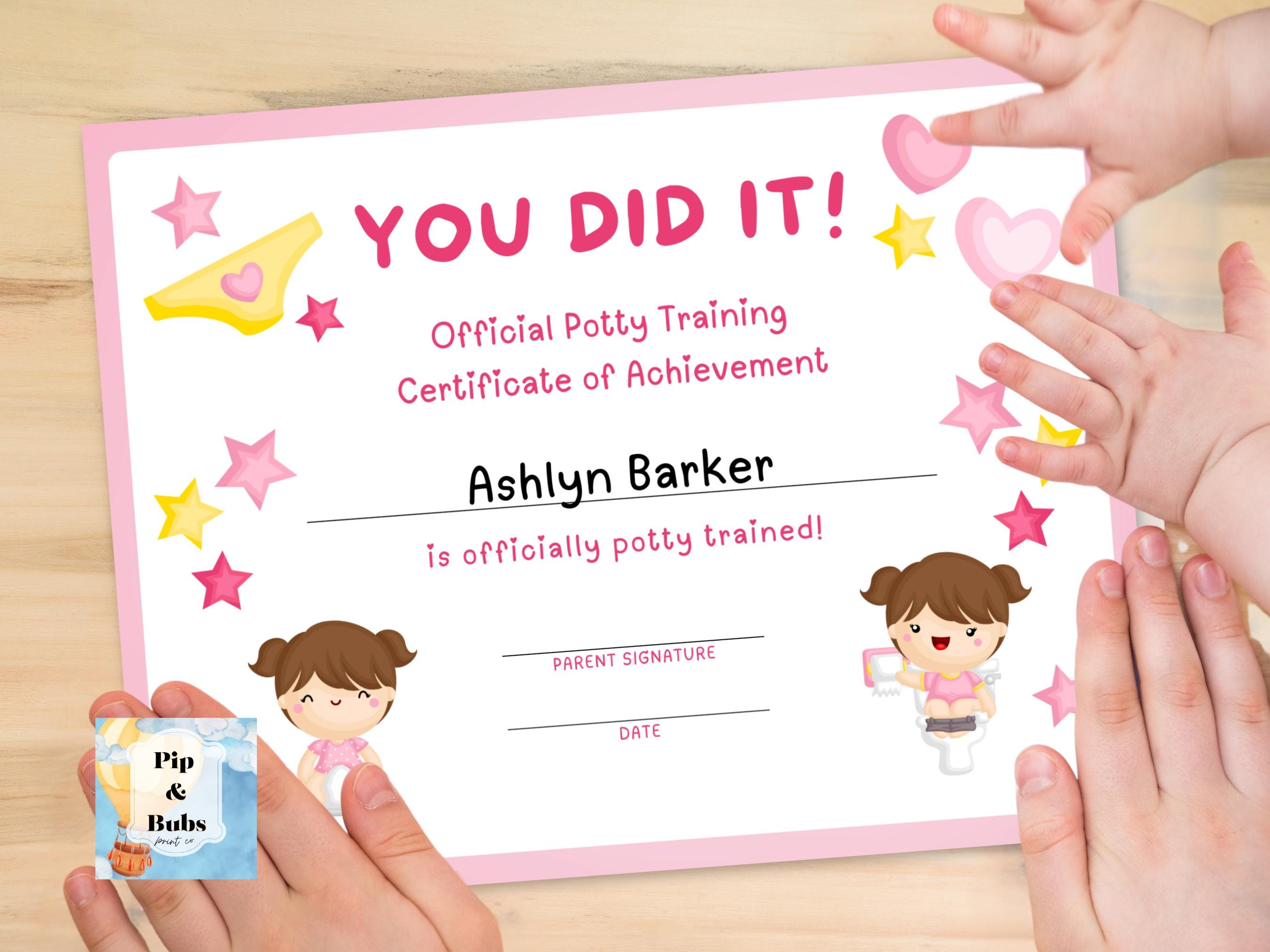 Girls Potty Training Certificate Printable Award PDF Instant Download ...