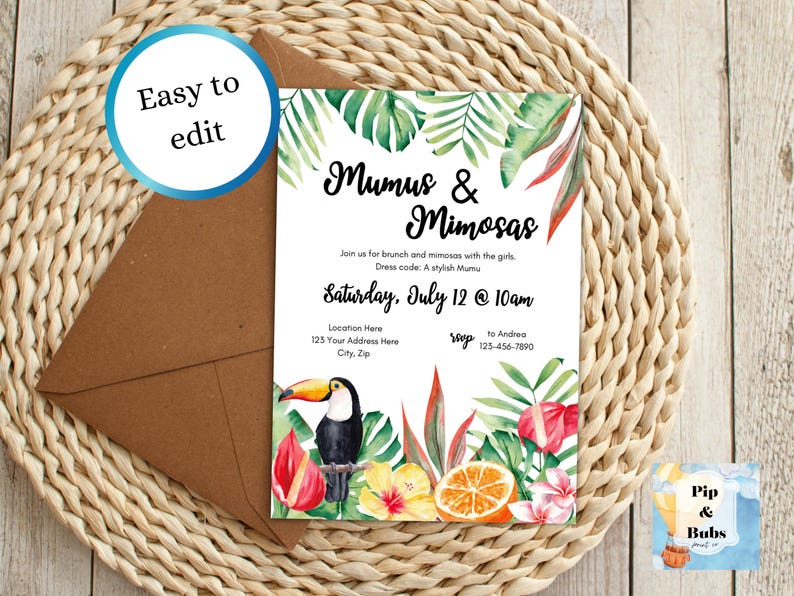 Mumus and Mimosas Brunch Invitation: Editable Tropical Party Canva ...