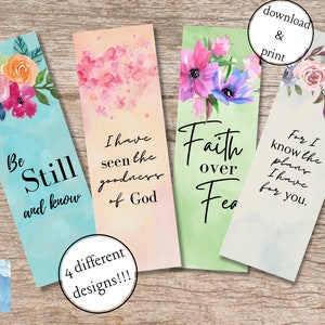 Christian Printable Bookmark Set of 4 Watercolor Flowers Bible Study ...