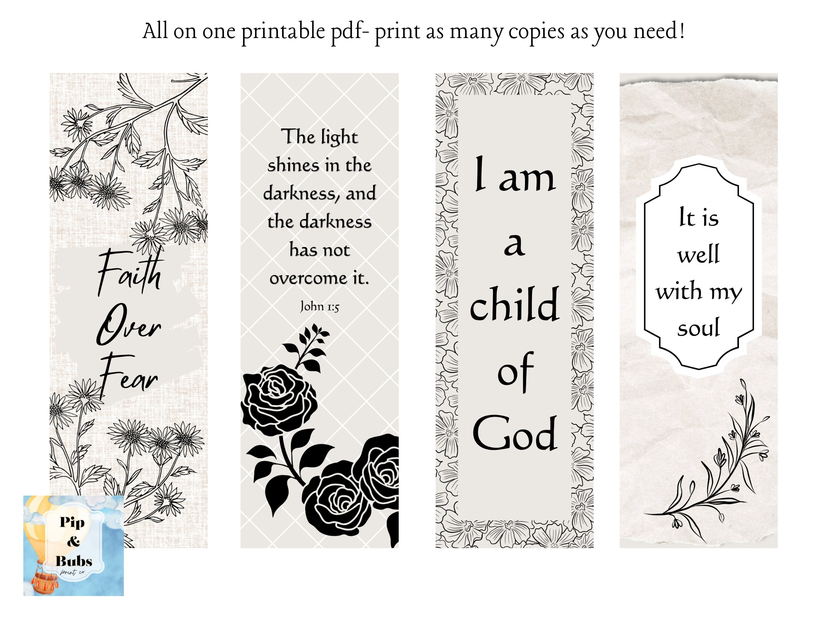 Christian Printable Bookmarks Neutral Colors Black Beige White Gift for ...