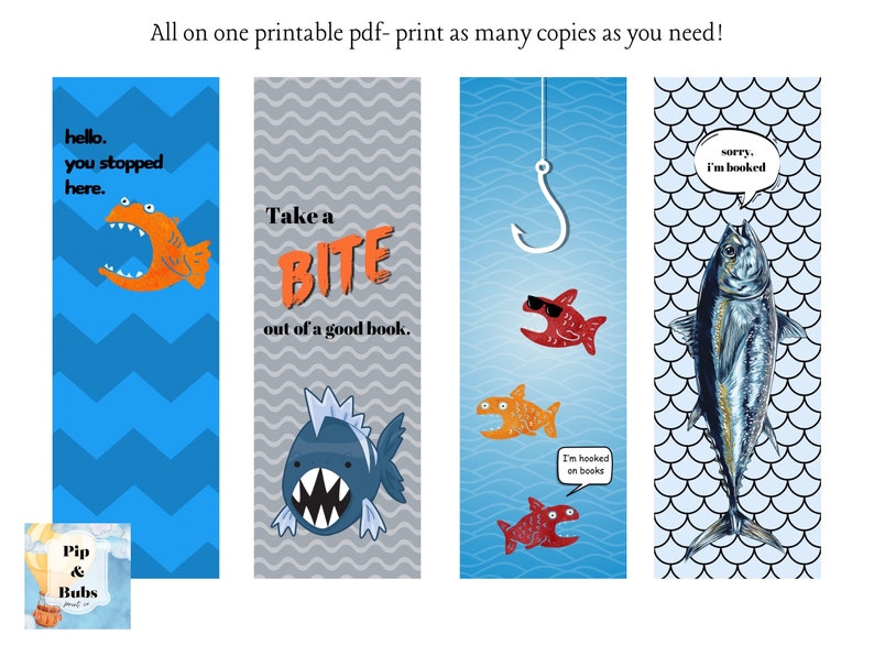 Funny Kids Printable Bookmarks- Set of 4 Fish Designs for Kids, Boys ...