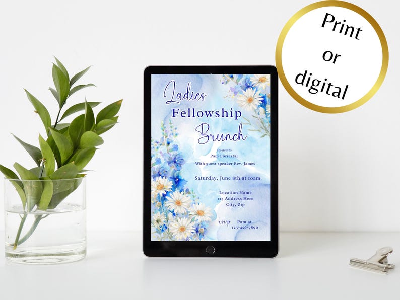 Womens Fellowship Editable Invitation Ladies Brunch Daisy Blue ...