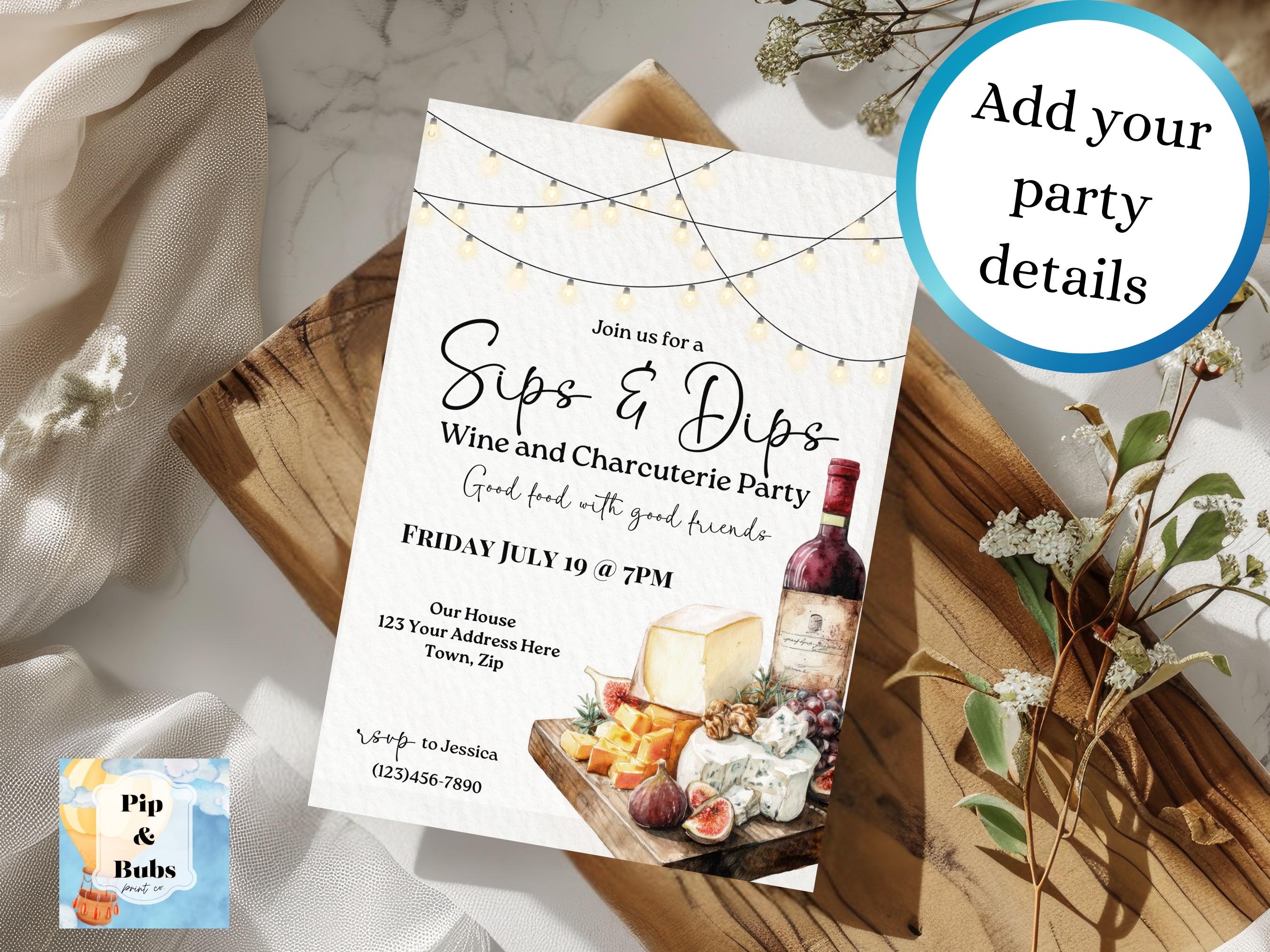 Charcuterie Party Invitation: Sips and Dips, Editable Canva Template ...