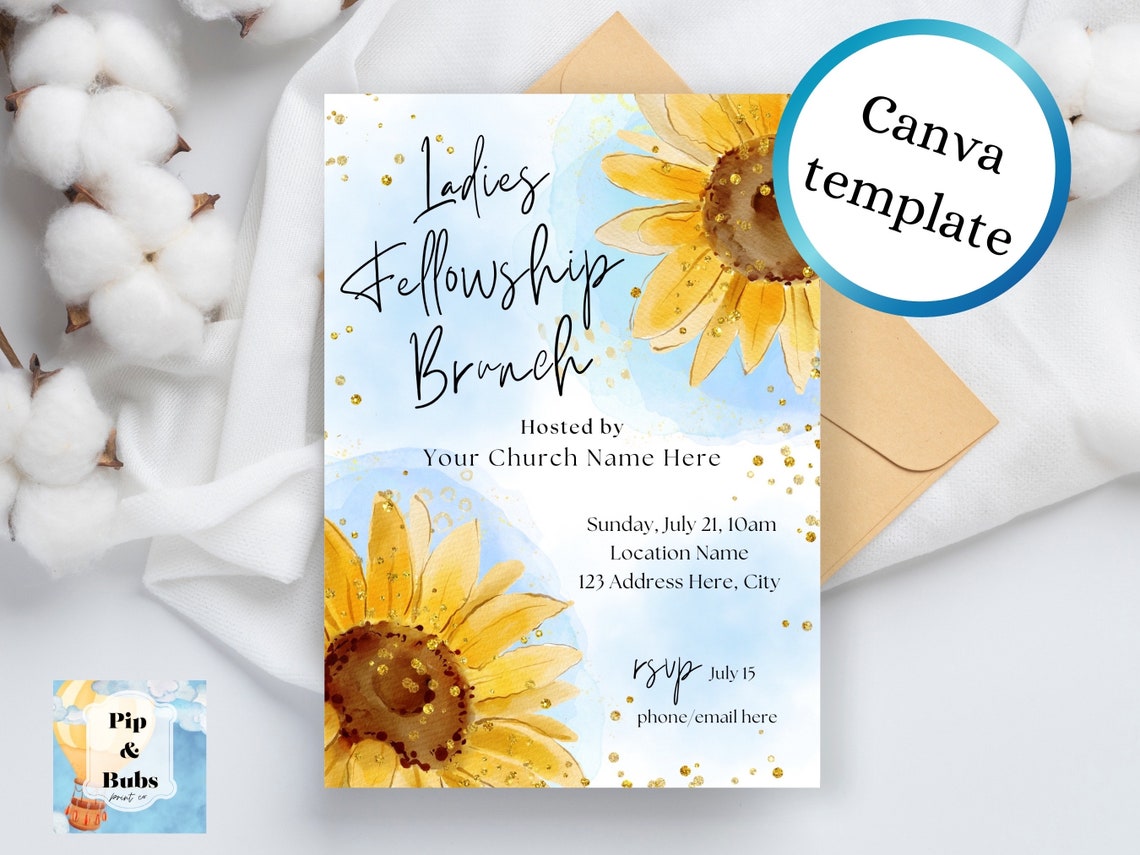Ladies Fellowship Brunch Editable Invitation: Sunflower Canva Template ...
