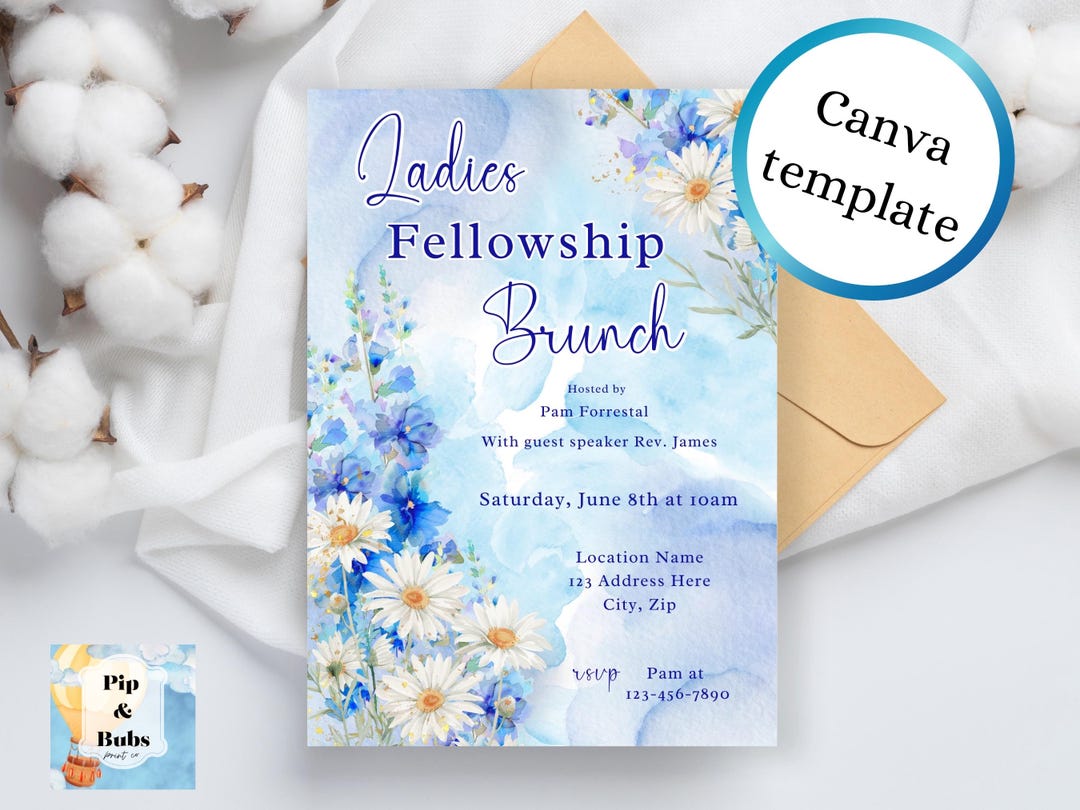 Womens Fellowship Editable Invitation Ladies Brunch Daisy Blue ...