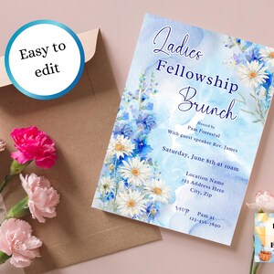 Womens Fellowship Editable Invitation Ladies Brunch Daisy Blue ...