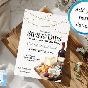 Charcuterie Party Invitation: Sips and Dips, Editable Canva Template ...