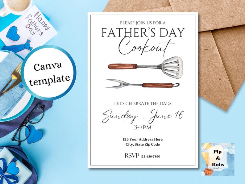 Father’s Day Cookout Editable Invitation Dad’s Invite - Etsy