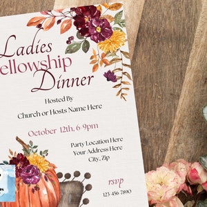 Christian Fellowship Editable Invitation Autumn Fall Ladies Fellowship ...