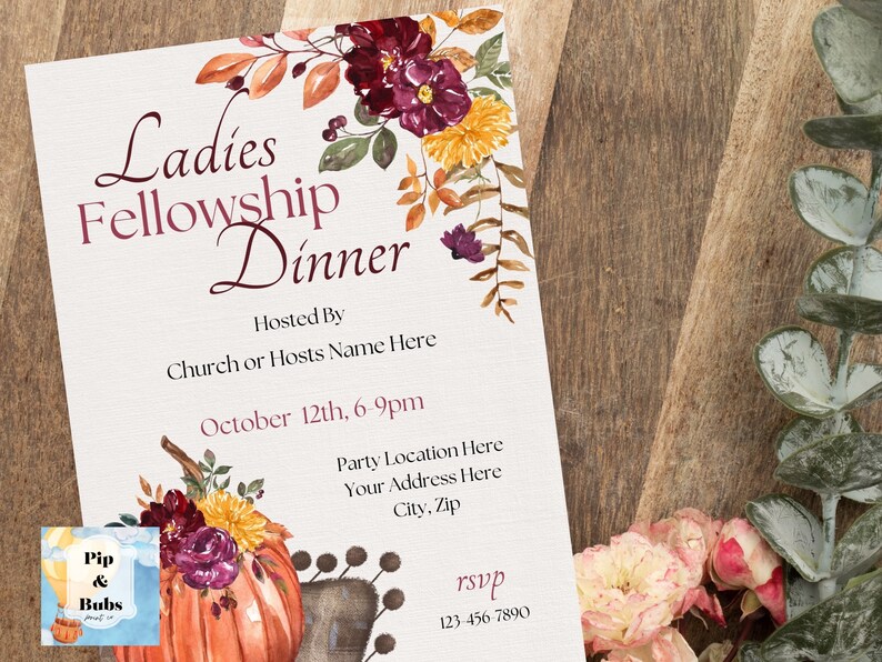 Christian Fellowship Editable Invitation Autumn Fall Ladies Fellowship ...