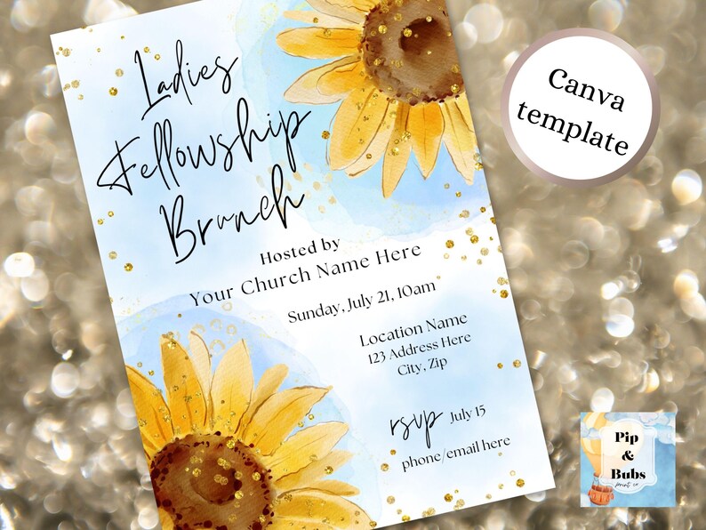 Ladies Fellowship Brunch Editable Invitation: Sunflower Canva Template ...