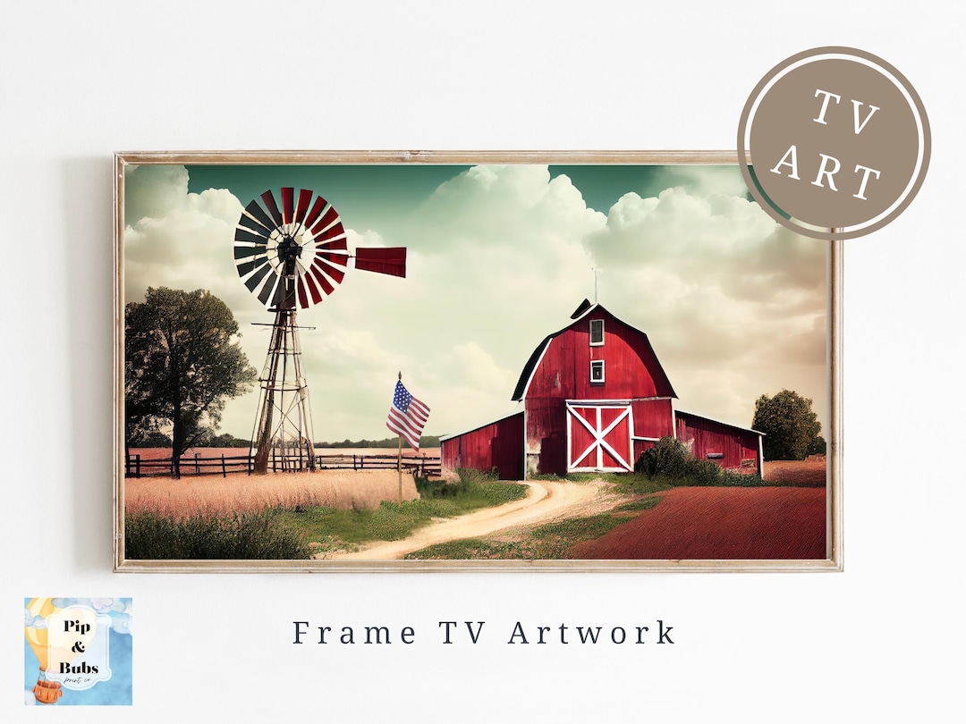 Patriotic Farm Landscape Frame TV Art: American Flag Digital Download ...