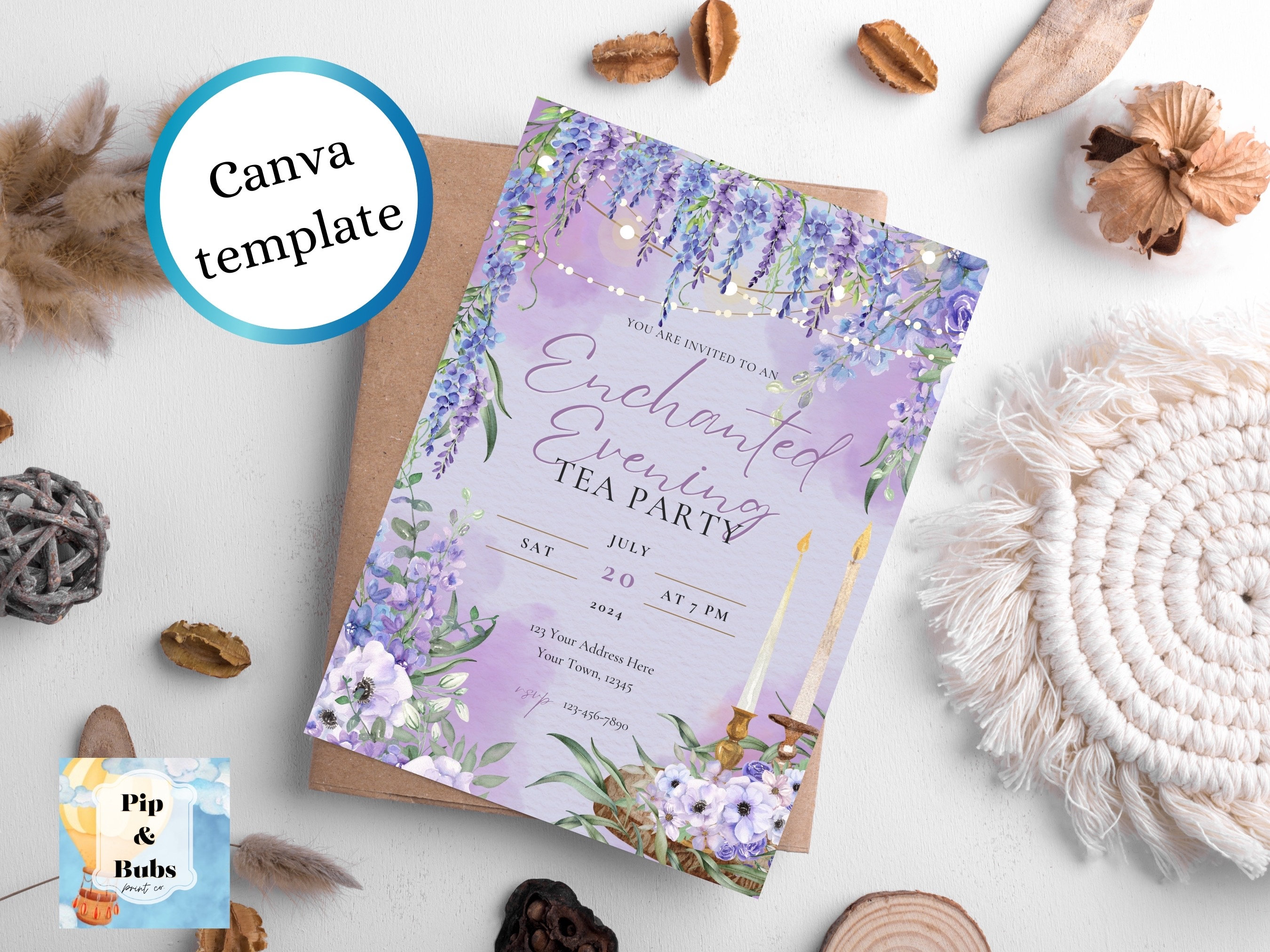 Enchanted Evening Editable Invitation Tea Party Canva Invitations ...