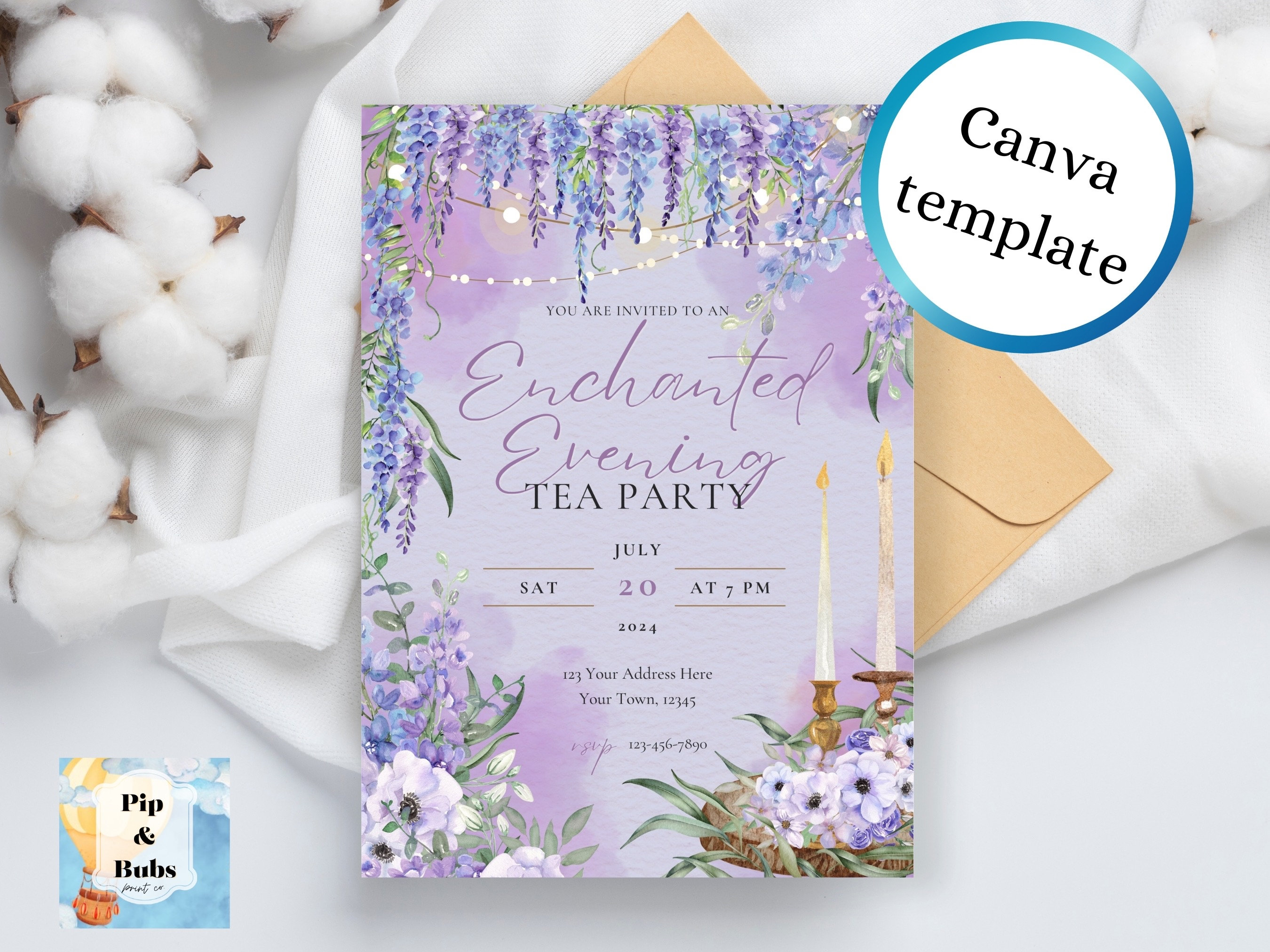 Enchanted Evening Editable Invitation Tea Party Canva Invitations ...
