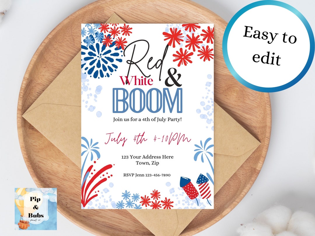 Red White and Boom Editable Invitation Fourth of July Party Canva ...