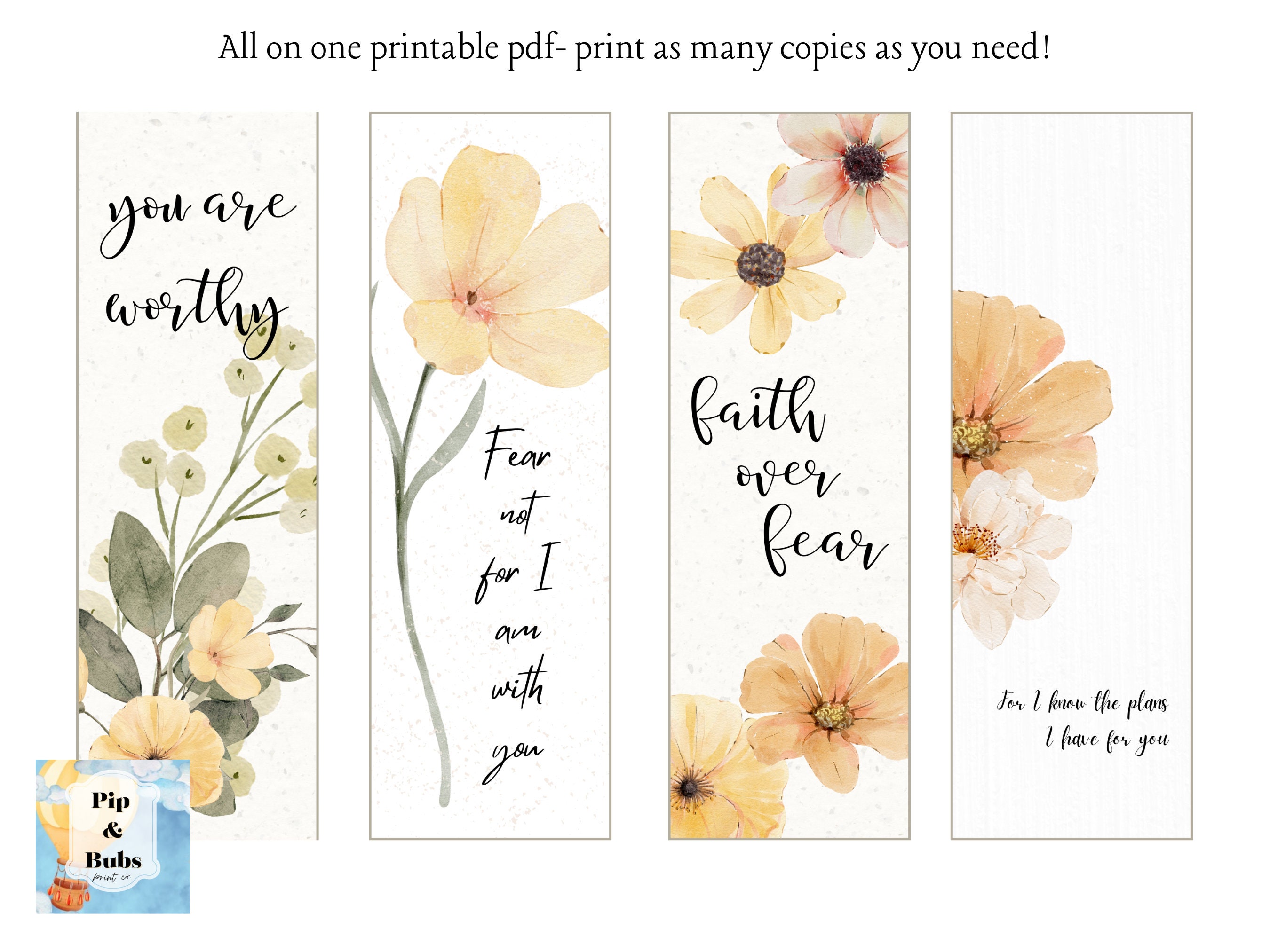 Floral Faith Printable Bookmarks Faith Over Fear Motivational Printable ...
