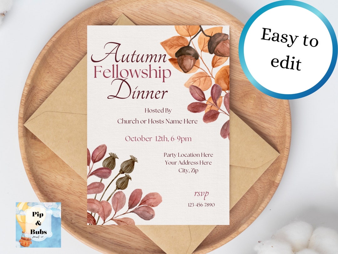 Christian Fellowship Editable Invitation Autumn Fall Ladies Fellowship ...