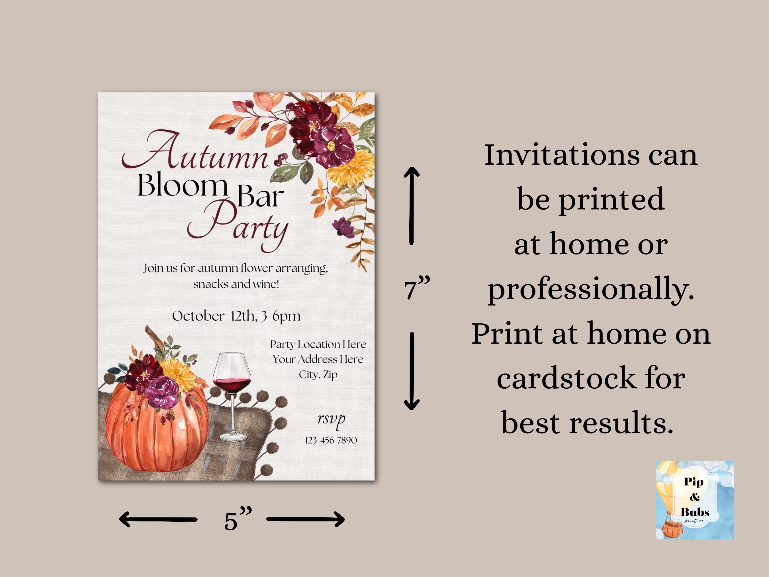 Bloom Bar Editable Invitation Autumn Fall Themed Flower Arrangement ...