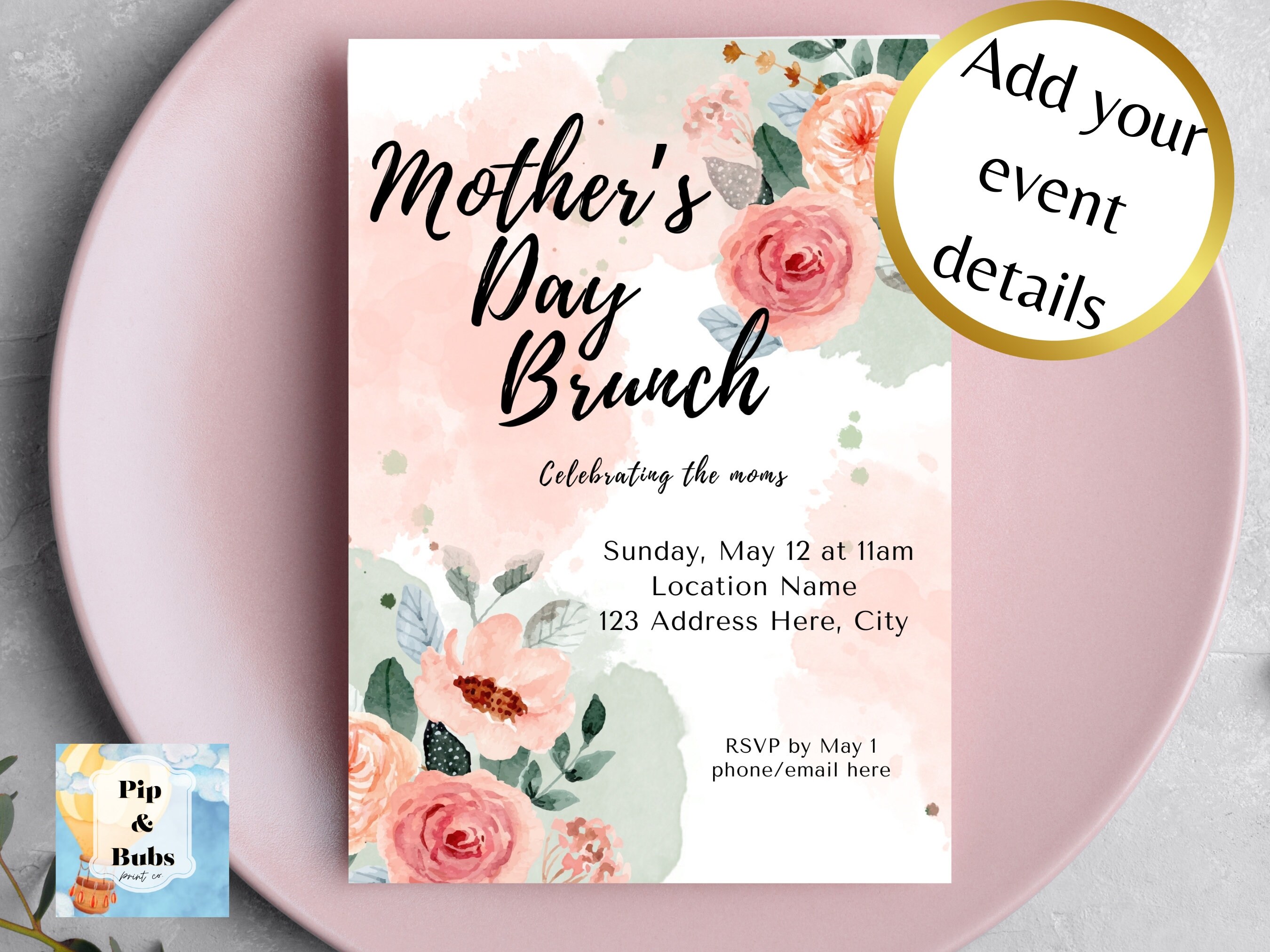 Mother’s Day Editable Invites Brunch Floral Printable Invitations - Etsy
