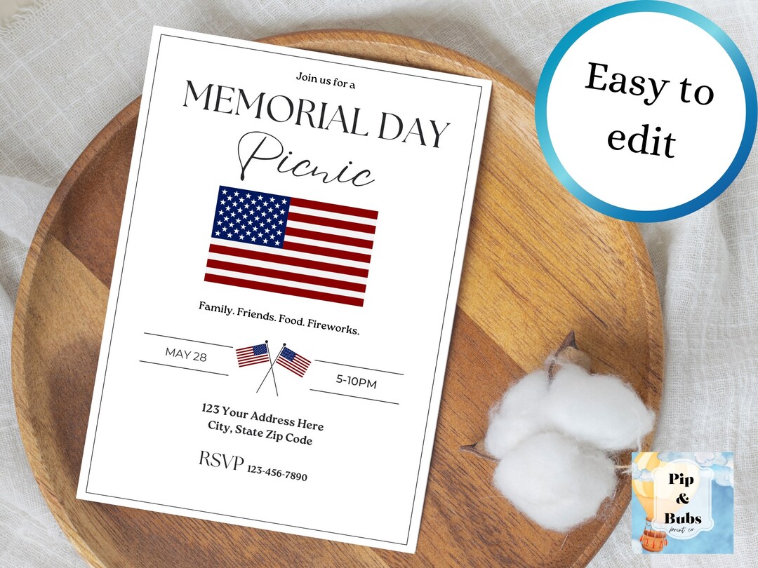 Memorial Day Editable Invitations Patriotic Flag Invites Printable - Etsy