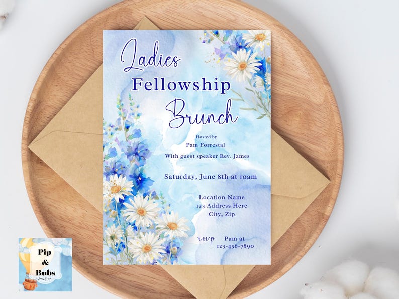 Womens Fellowship Editable Invitation Ladies Brunch Daisy Blue ...