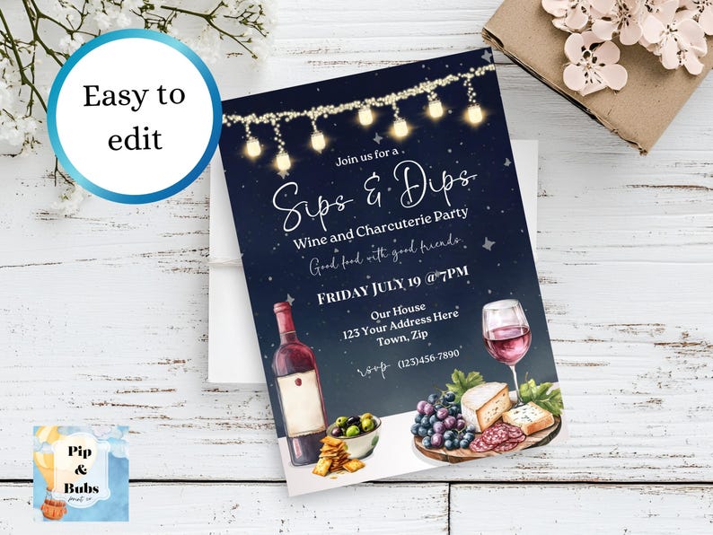 Charcuterie Party Invitation: Sips and Dips, Editable Canva Template ...