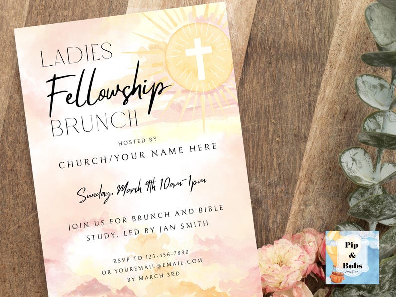 Ladies Brunch Editable Invitation Christian Fellowship Sunrise Sonrise ...