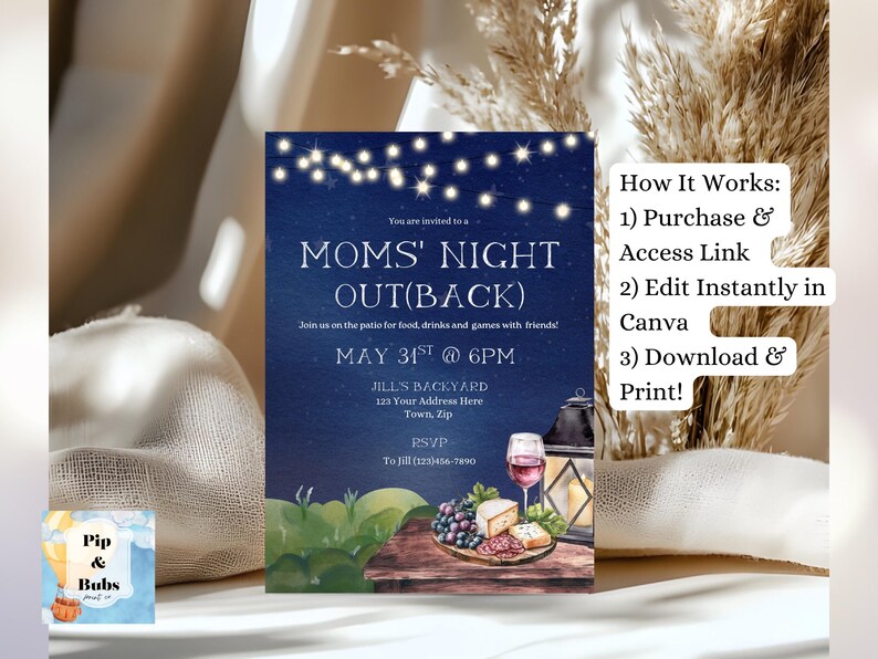 Editable Canva Invitation • Instant Download • Mom’s Night Out Invite ...