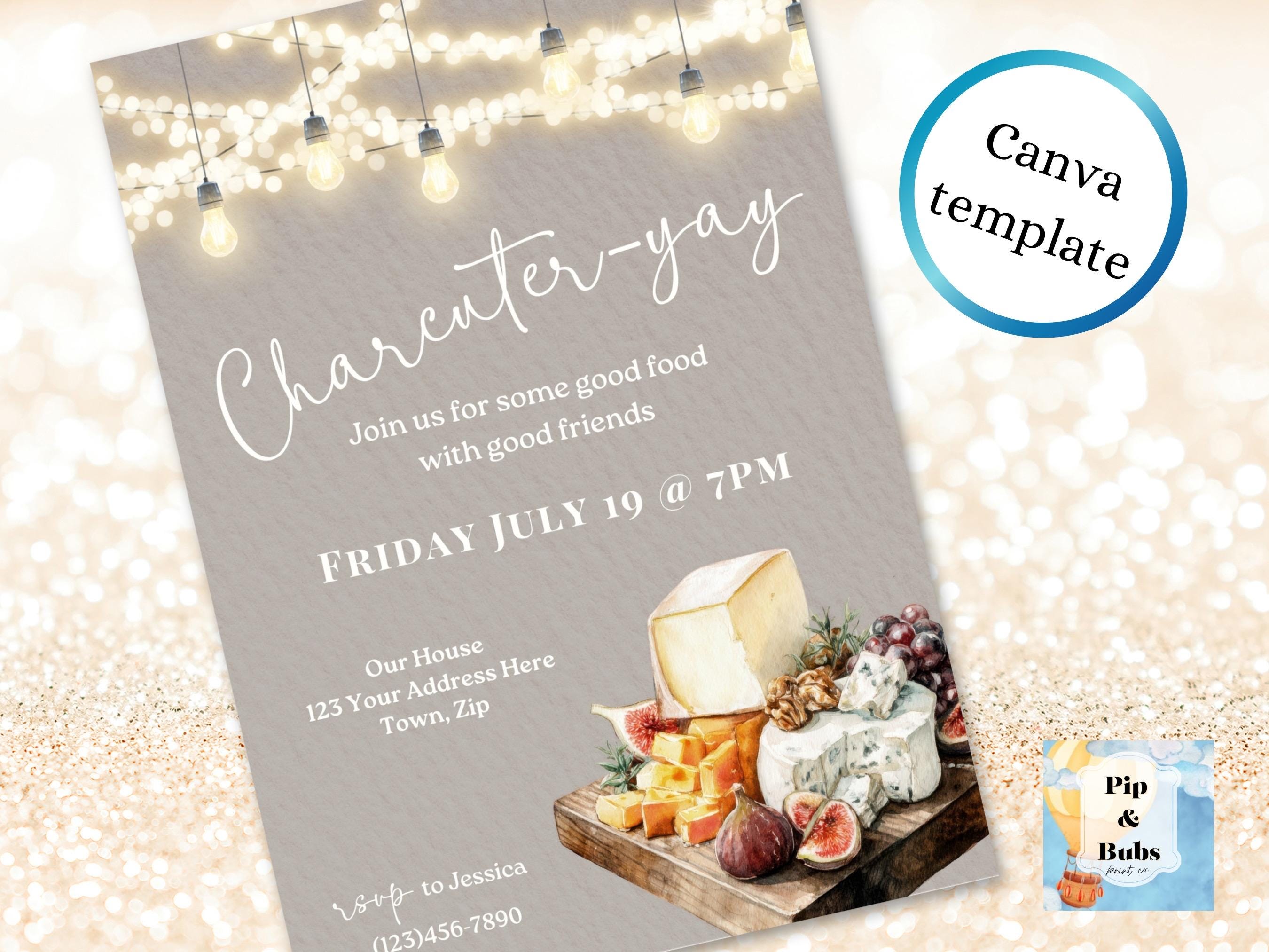 Charcuterie Party Editable Invitation Charcuter-yay Invite Snacks Canva ...