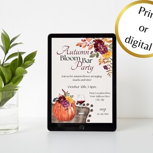 Bloom Bar Editable Invitation Autumn Fall Themed Flower Arrangement ...
