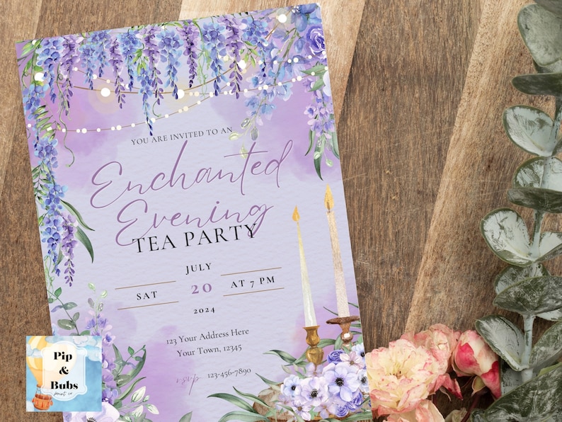Enchanted Evening Editable Invitation Tea Party Canva Invitations ...