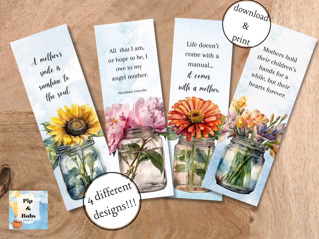 Mother’s Day Printable Bookmarks Digital Floral Jar Watercolor Gift for ...