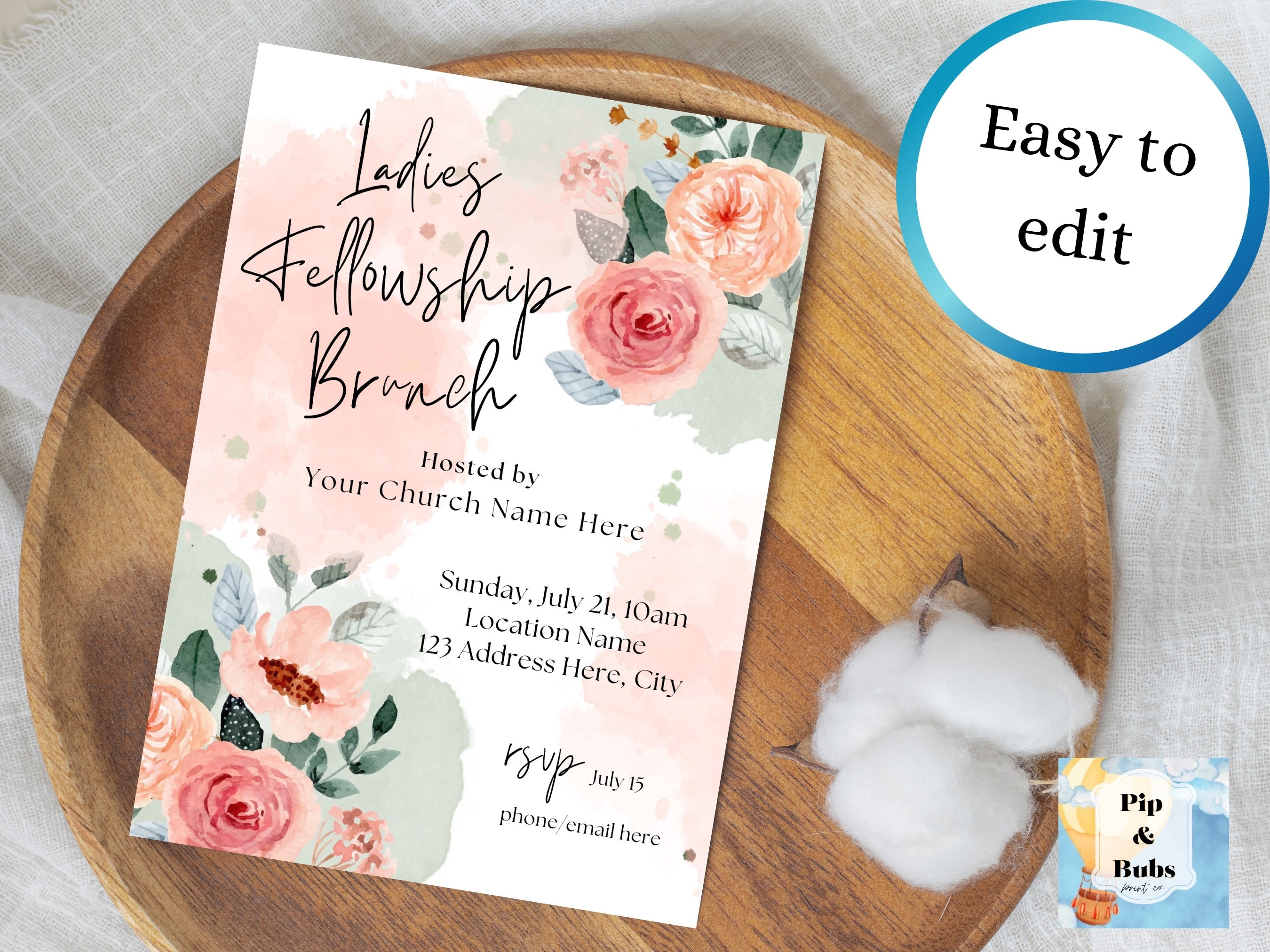 Women’s Fellowship Editable Invitation Ladies Brunch Christian Bible ...