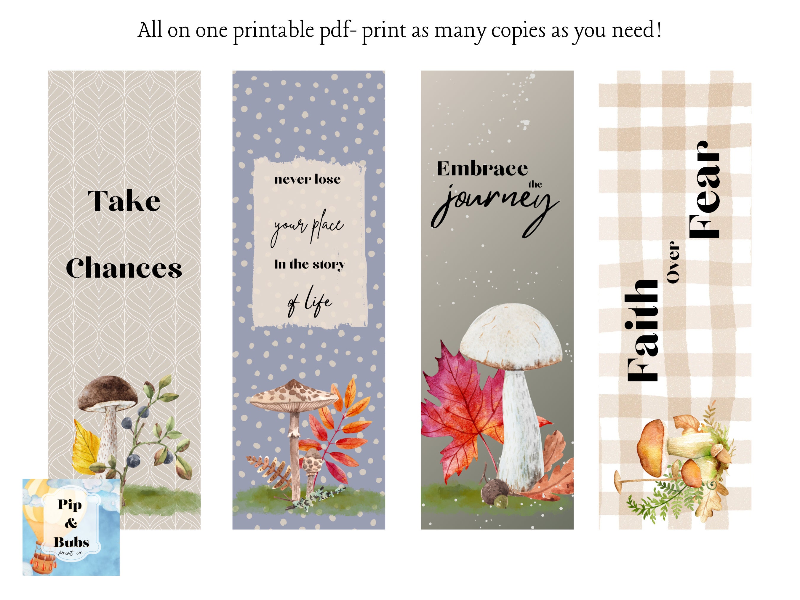 Mushroom Printable Bookmarks Vintage Mushroom Set of 4 Designs ...