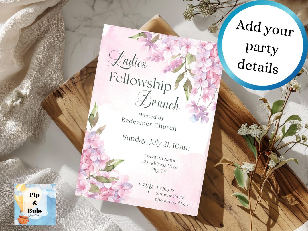 Hydrangea Ladies Fellowship Invitation: Christian Brunch, Bible Study ...